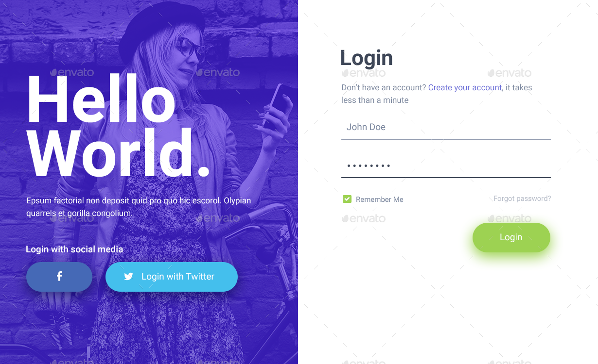 Hello World Login & Registration Form, Web Elements | GraphicRiver